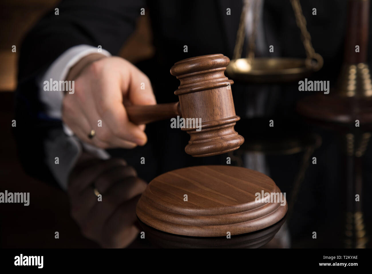 Courtroom, Judge, male judge in black mirror background Stock Photo - Alamy