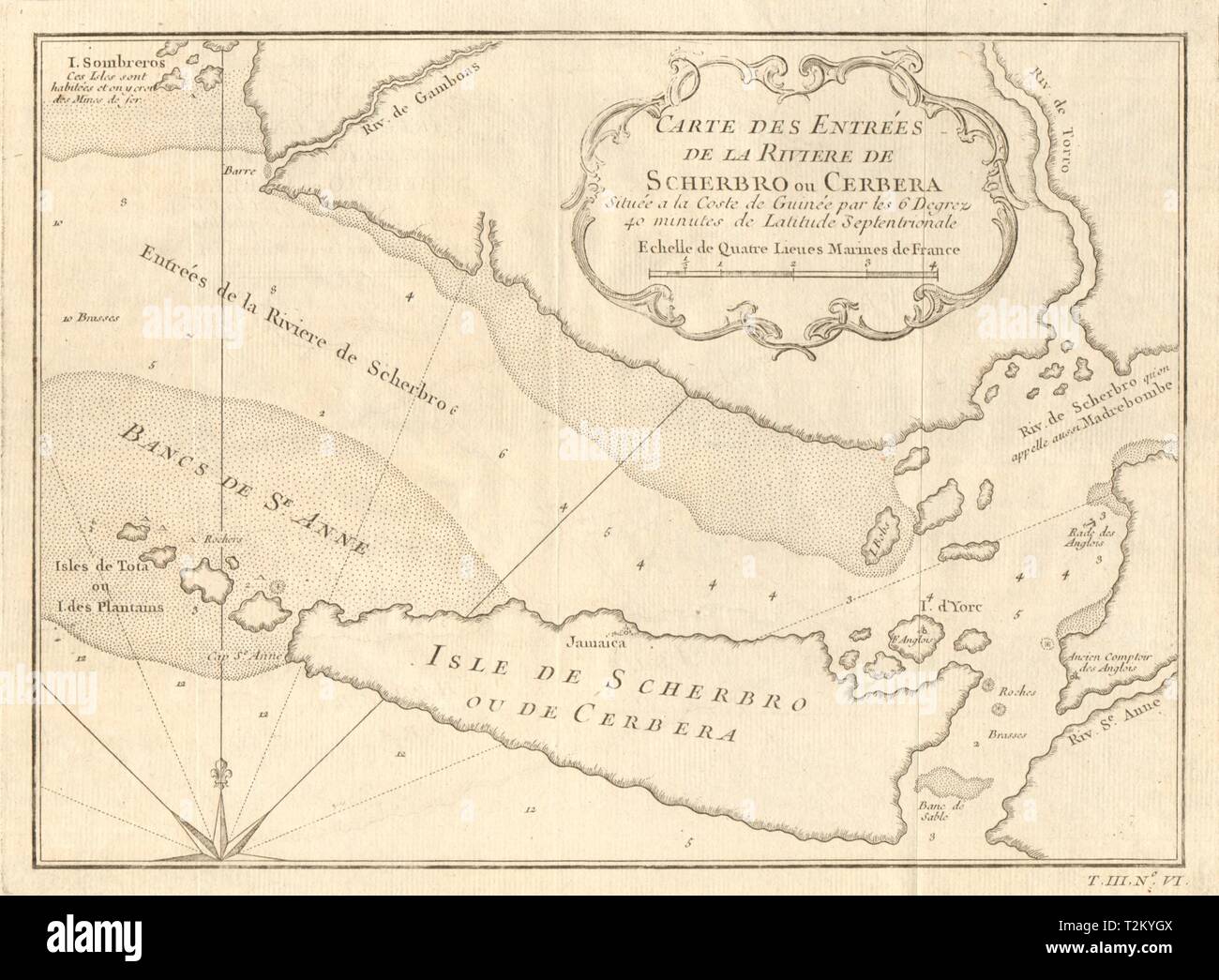 'Entrées de la riviere de Scherbro'. Sherbro river Sierra Leone. BELLIN ...