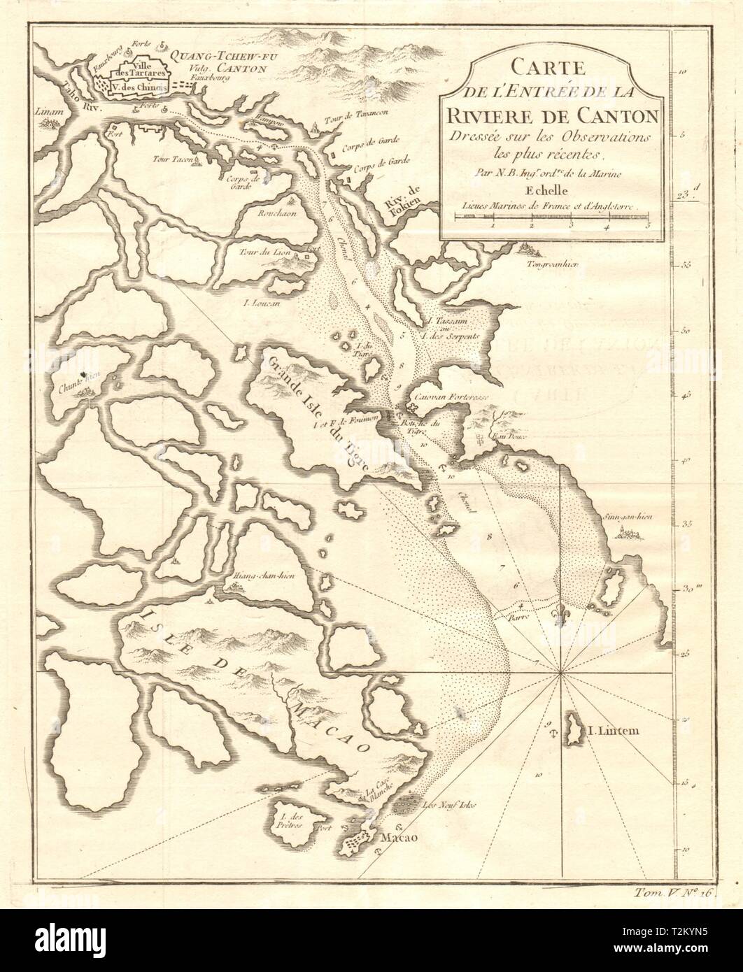 'L’entrée de la Rivière de Canton'. Pearl River Guangzhou Macau. BELLIN ...