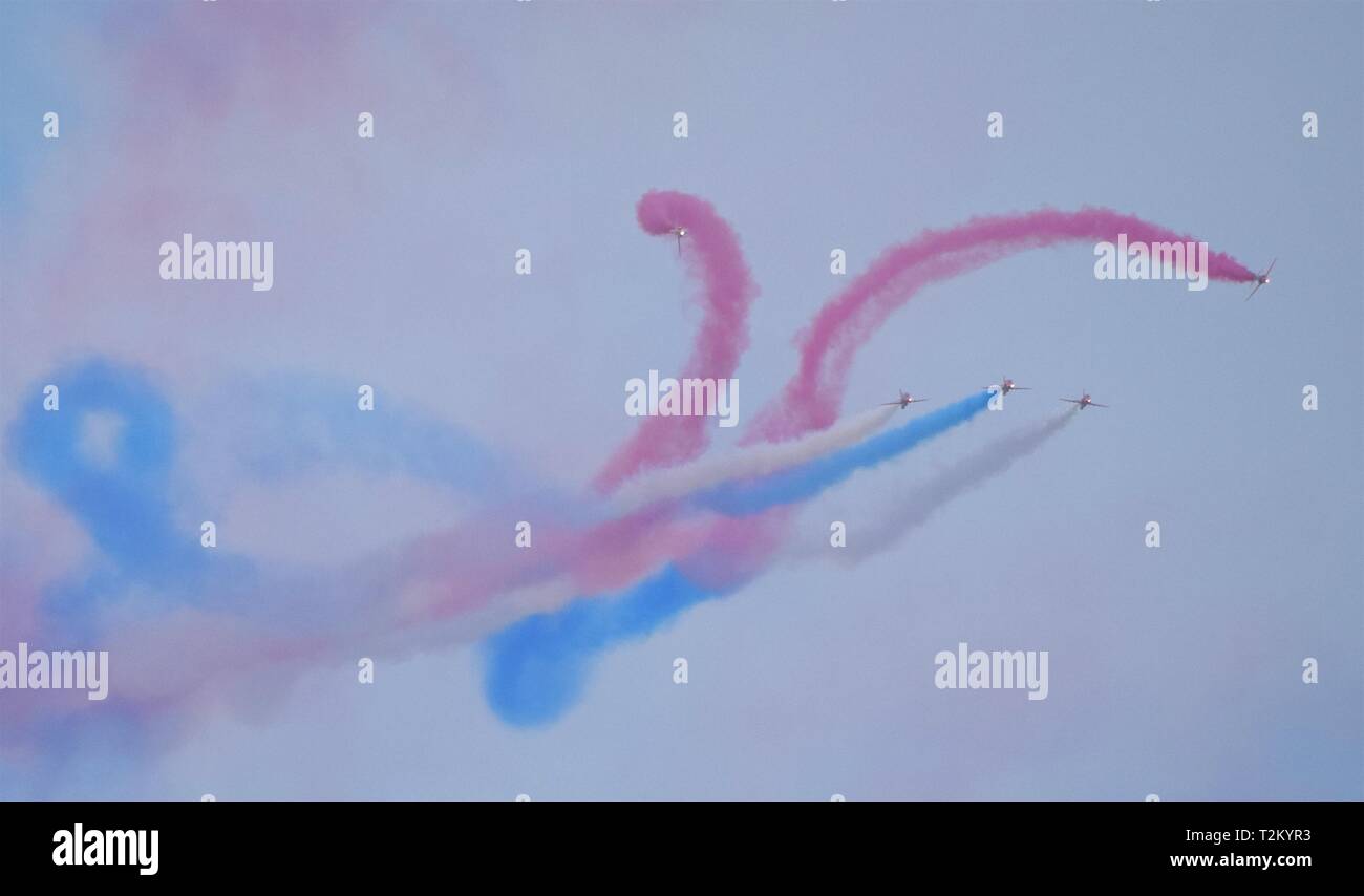 Red Arrows aerobatic display 170817 Stock Photo - Alamy