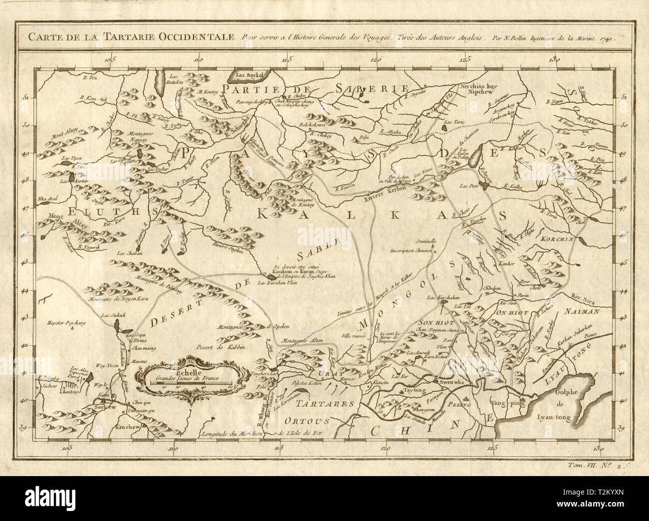 'Carte de la Tartarie Occidentale'. Mongolia W Tartary N China. BELLIN ...