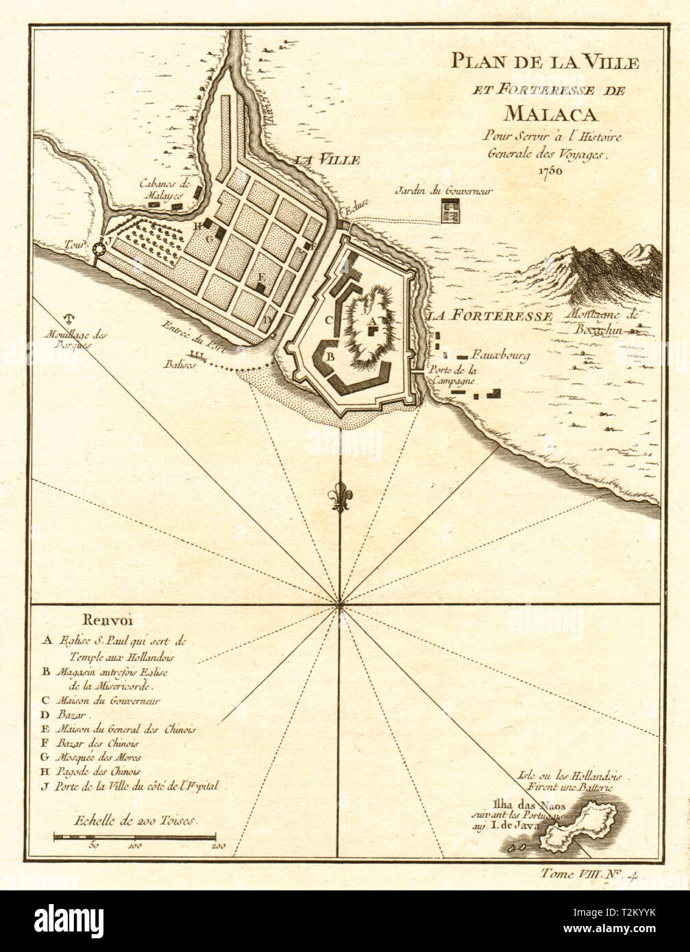 'Plan de la Ville et Forteresse de Malaca'. Malacca, Malaysia. BELLIN ...