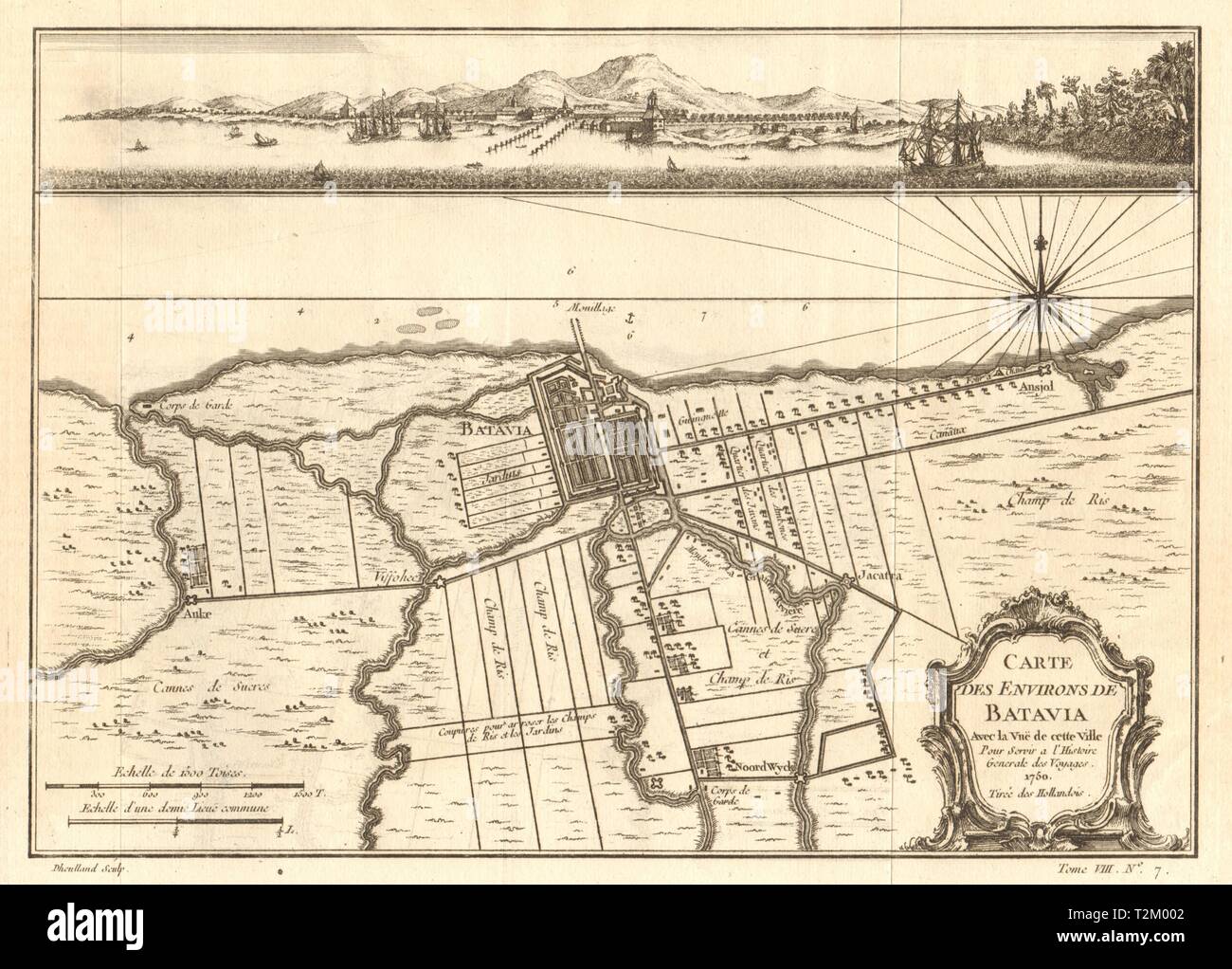'Carte des Environs de Batavia'. Plan & view of Dutch Jakarta. BELLIN ...