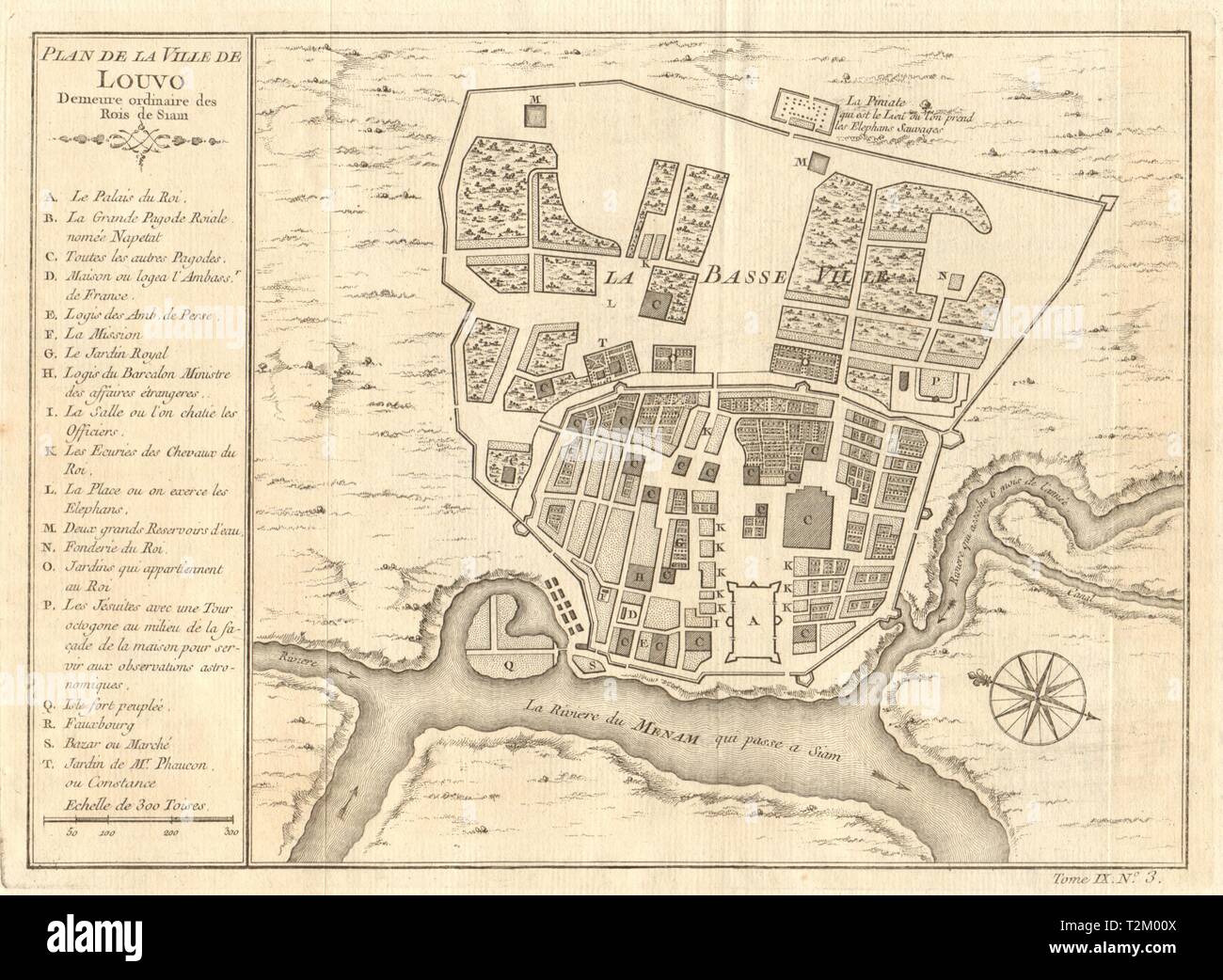 Town city 'Plan de la Ville de Louvo'. Lopburi, Thailand. BELLIN 1751 ...