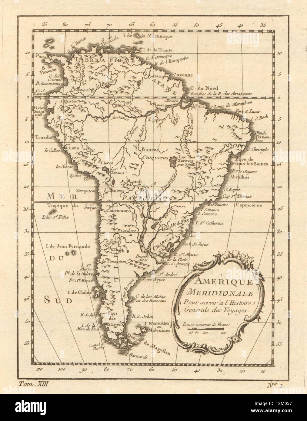 'Amerique Méridionale'. South America. Brazil Argentina &c. BELLIN 1756 ...