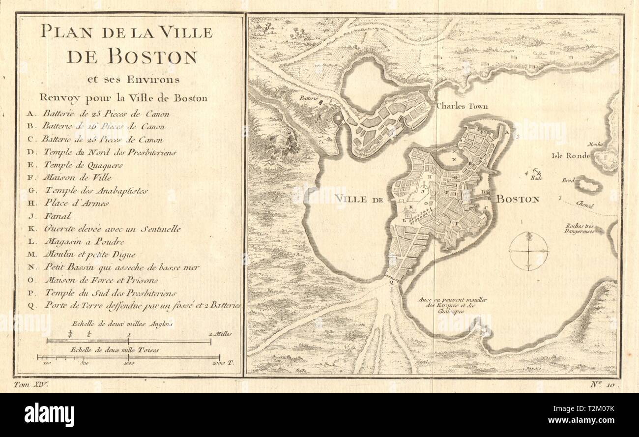 'Plan de la ville de Boston'. Boston & Charlestown plan. BELLIN 1757 ...