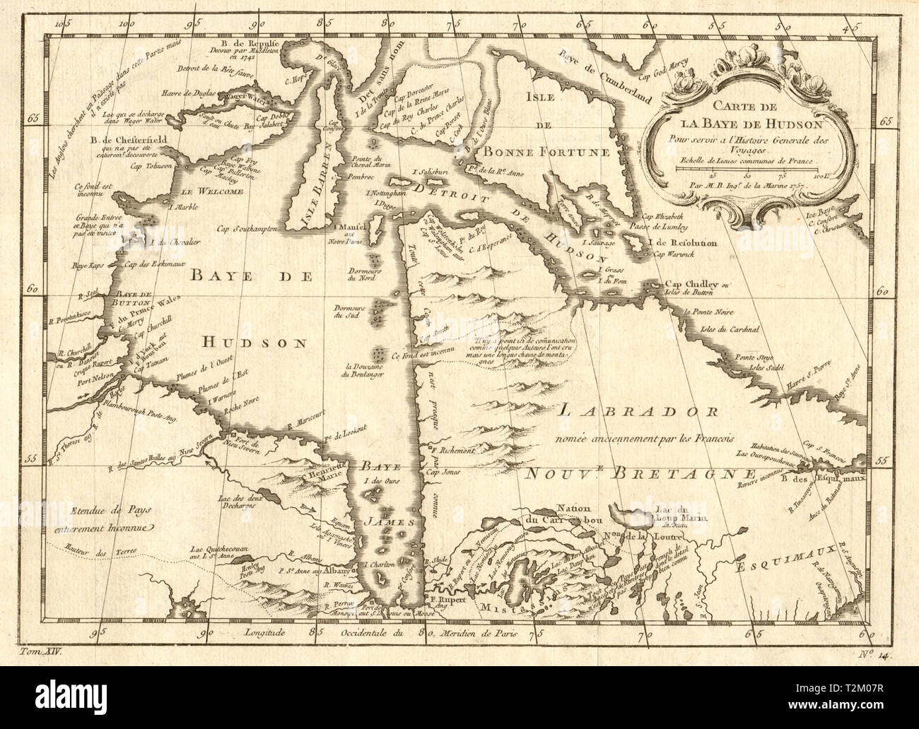 'Carte de la Baye de Hudson'. Hudson's Bay. Northern Quebec. BELLIN ...