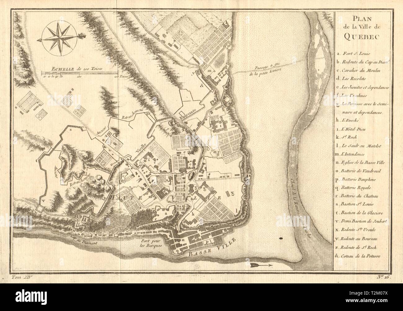 'Plan de la ville de Québec'. Plan of the city of Quebec. BELLIN 1757 ...
