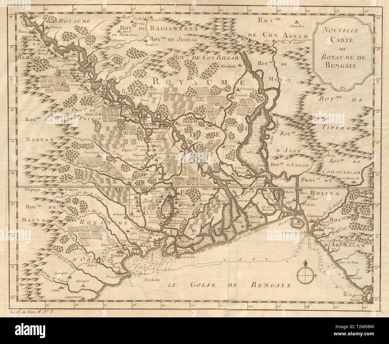 'Nouvelle Carte du Royaume de Bengale'. Bangladesh Ganges delta. BELLIN ...