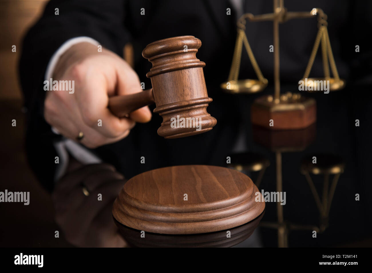 Courtroom, Judge, male judge in black mirror background Stock Photo - Alamy
