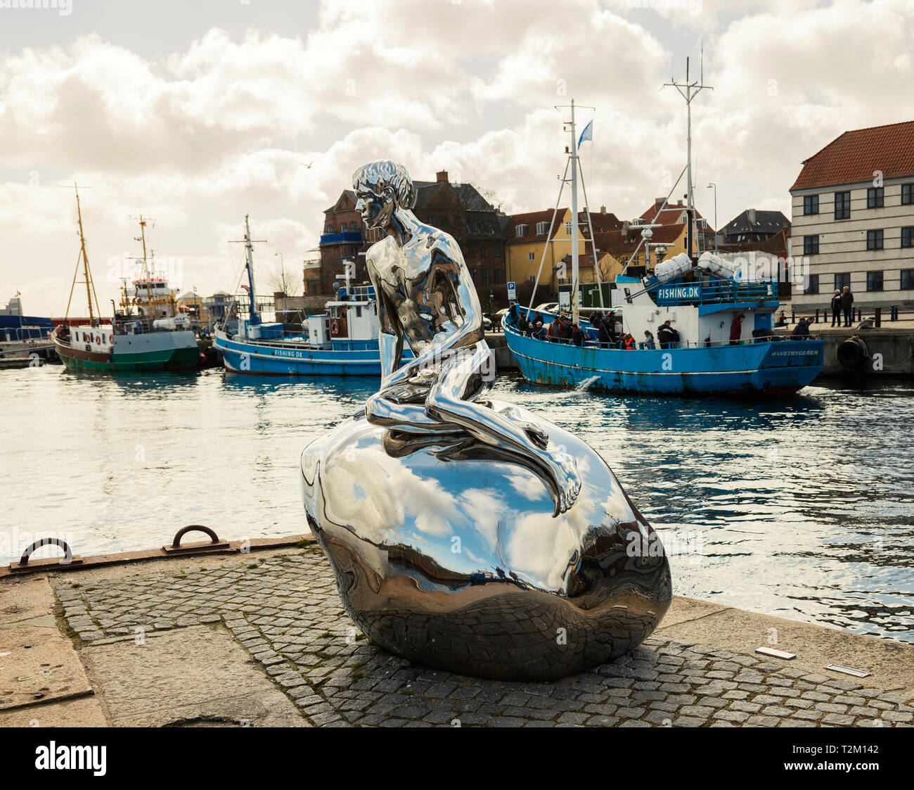 HELSINGOR, DENMARK; MARCH 24, 2019. Statue called "HAN" in the harbor ...