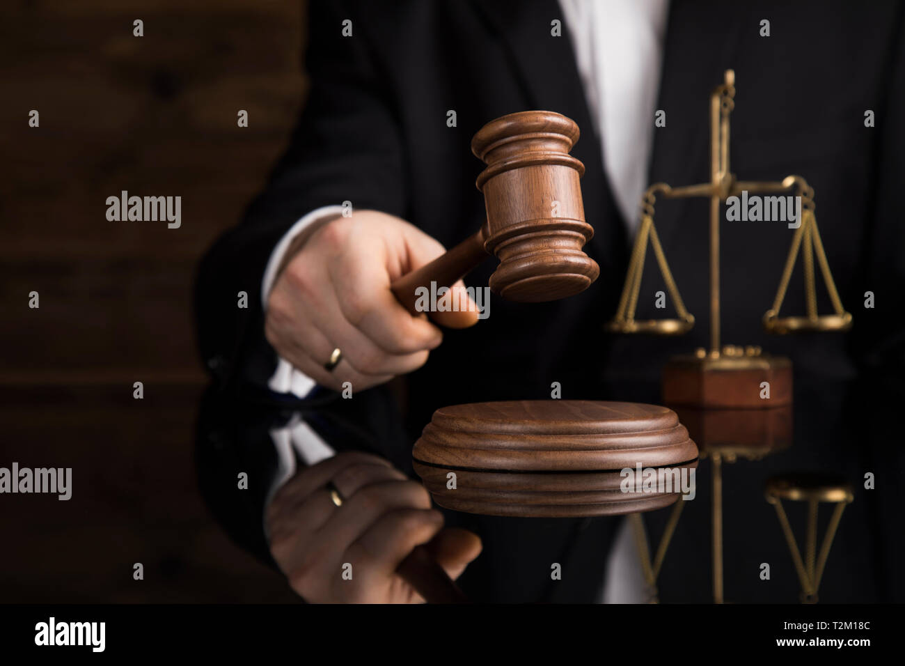 Courtroom, Judge, male judge in black mirror background Stock Photo - Alamy