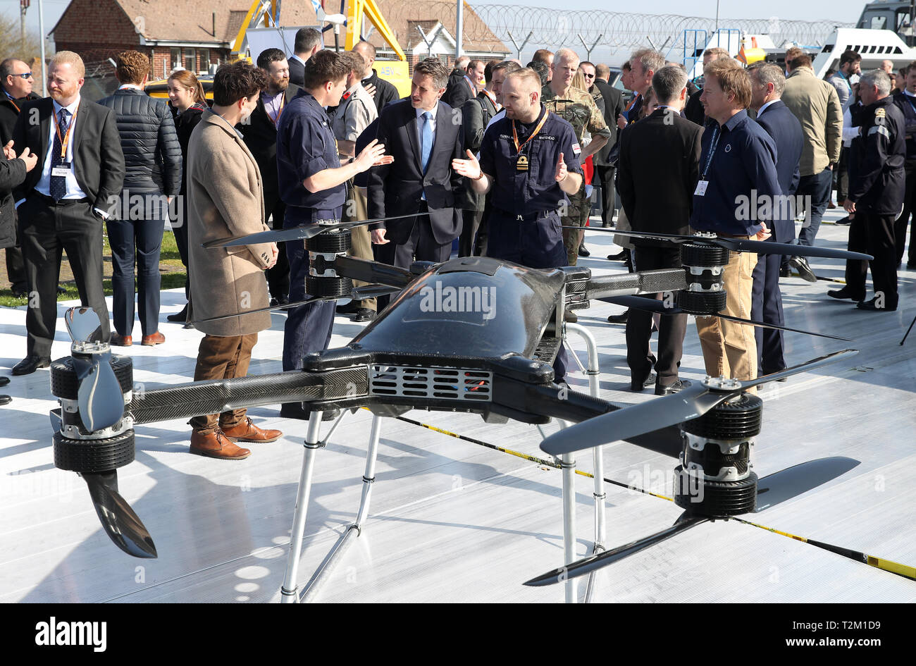 Defence Secretary Gavin Williamson (centre) during a visit to the ...