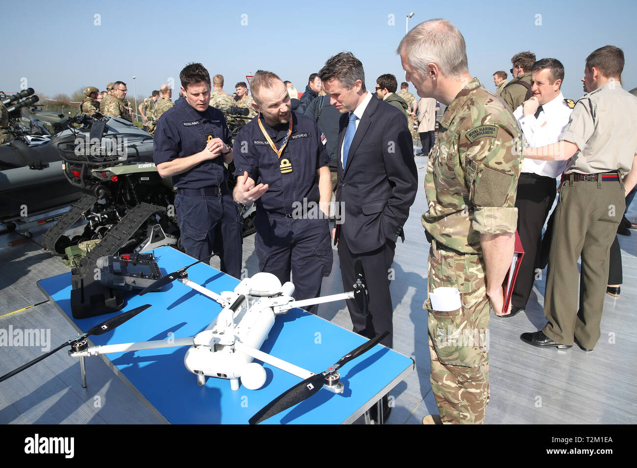 Defence Secretary Gavin Williamson (centre) during a visit to the ...