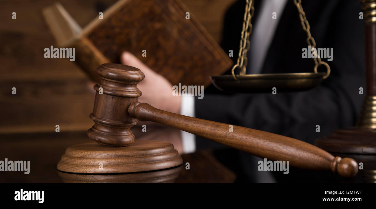 Courtroom, Judge, male judge in black mirror background Stock Photo - Alamy