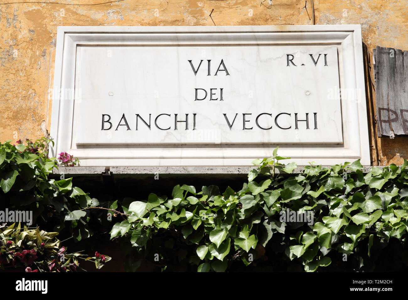 Via dei Banchi Vecchi - street sign in Rome, Italy. Parione district ...