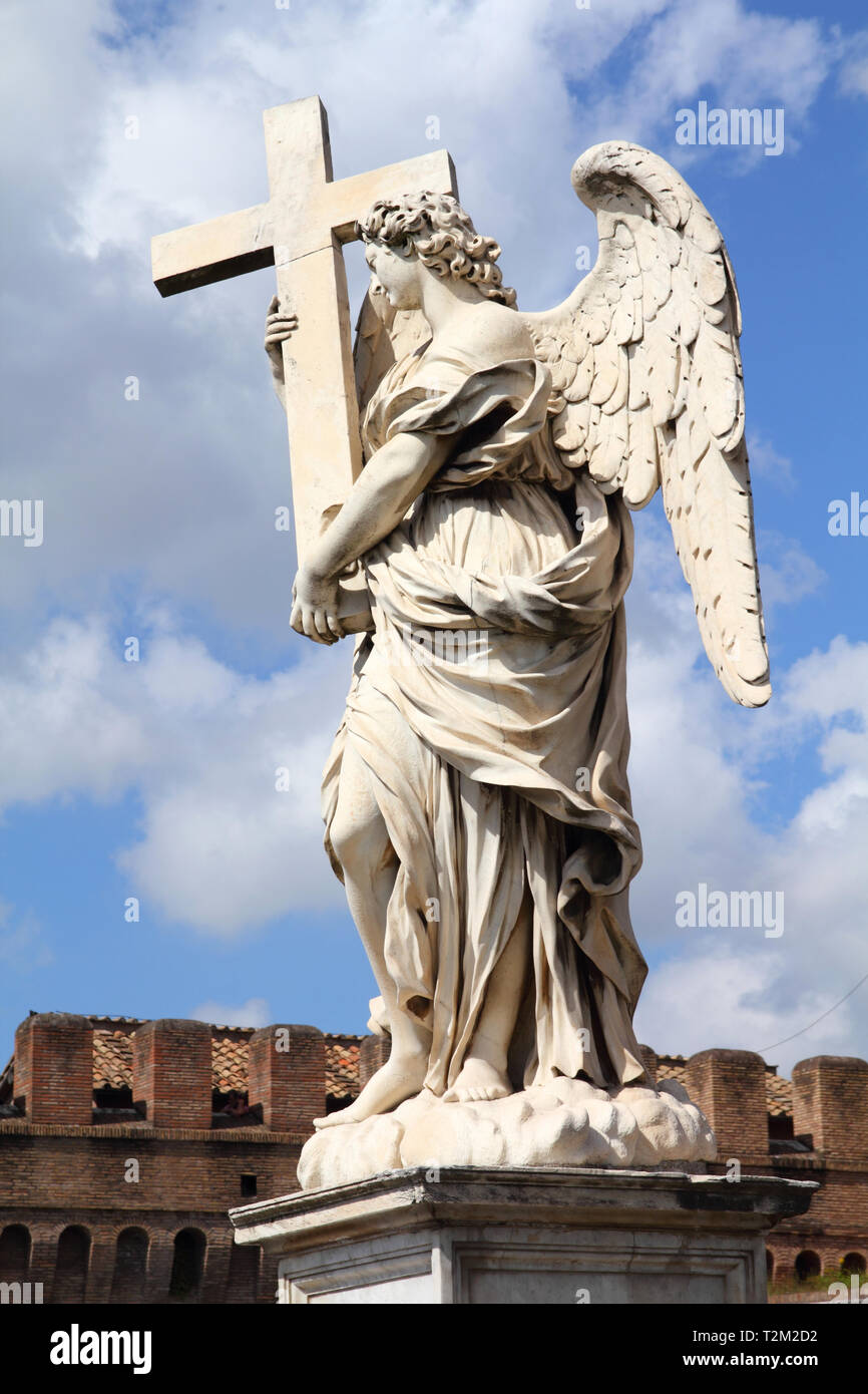 Rome, Italy. One of the angels at famous Ponte Sant' Angelo bridge ...