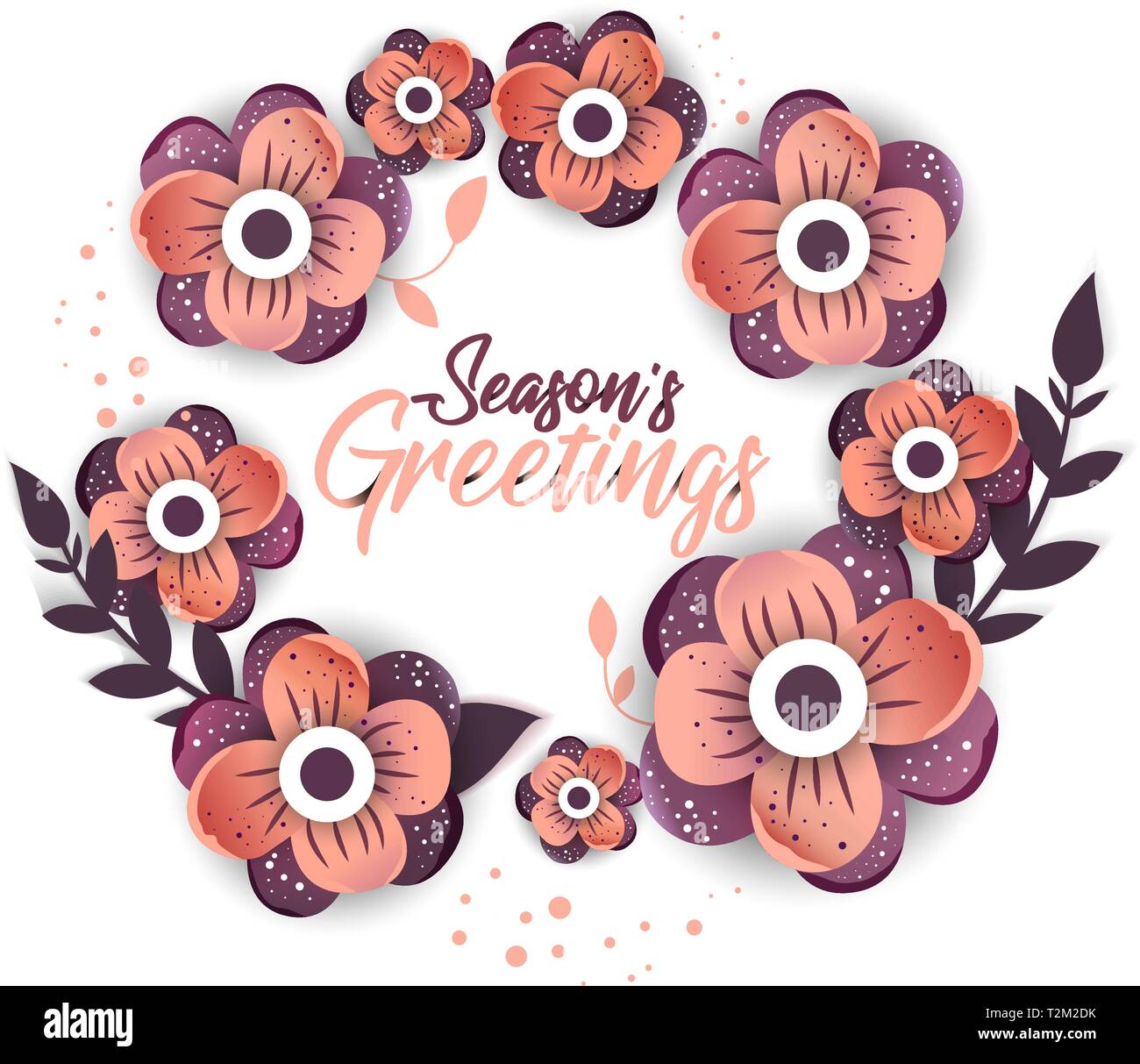 Season's greeting template, beautiful floral elements frame with ...