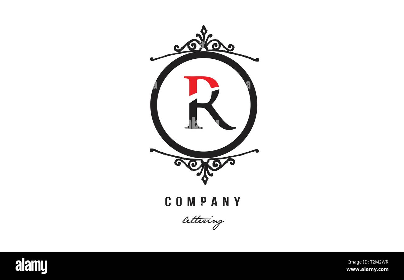 Design of alphabet letter r with black white red color and decorative ...