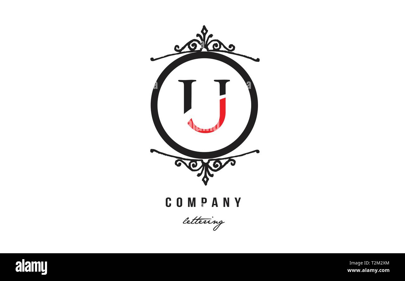 Design of alphabet letter u with black white red color and decorative ...