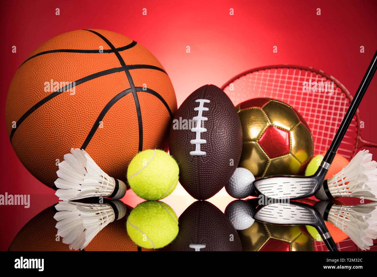 Sport equipment and balls background Stock Photo - Alamy