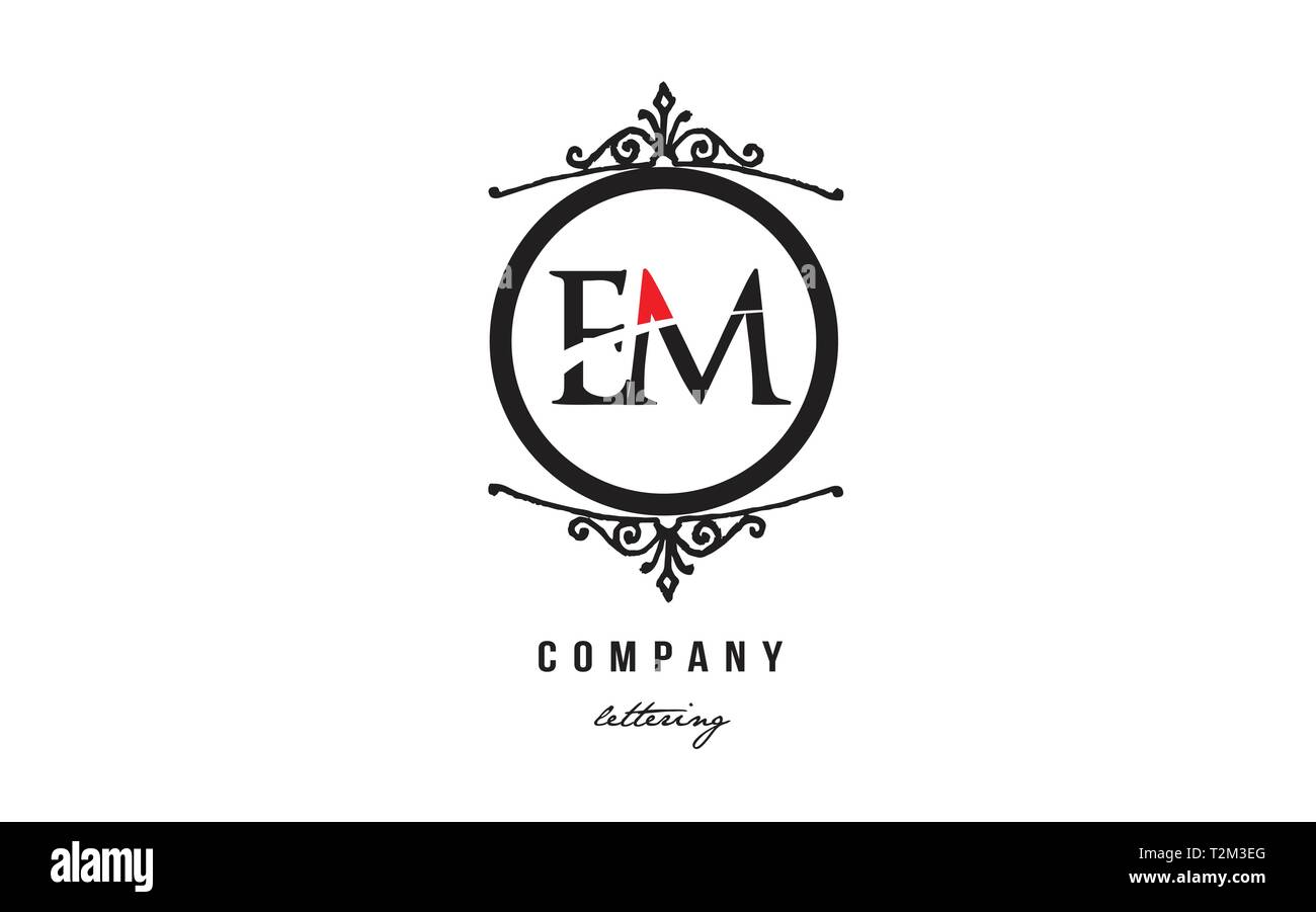 Design of alphabet letter logo combination EM E M with red black white ...