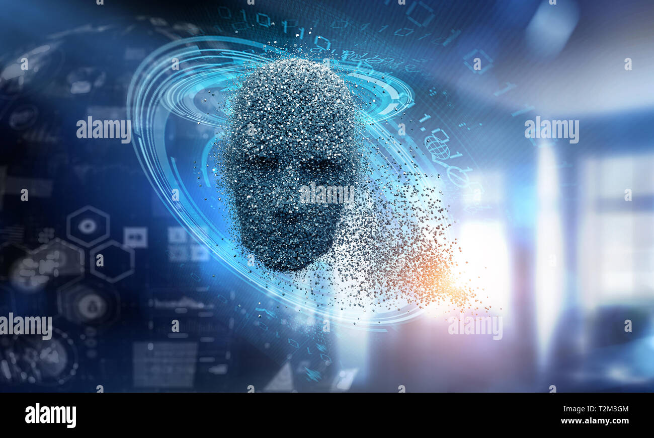 Modern technology concept wih cyber robot face. Mixed media Stock Photo ...