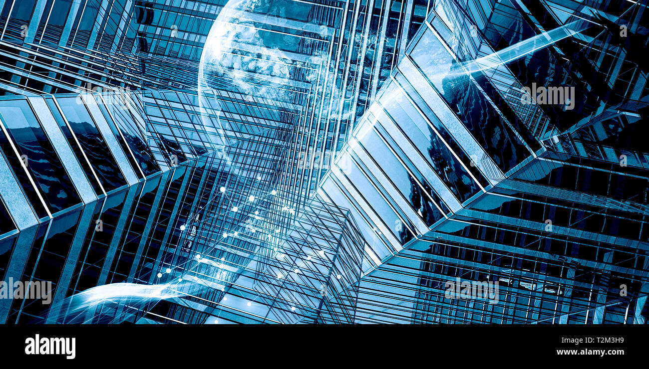 Futuristic image with world map as concept for global business. 3d ...