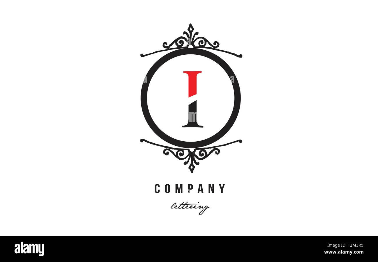 Design of alphabet letter i with black white red color and decorative ...