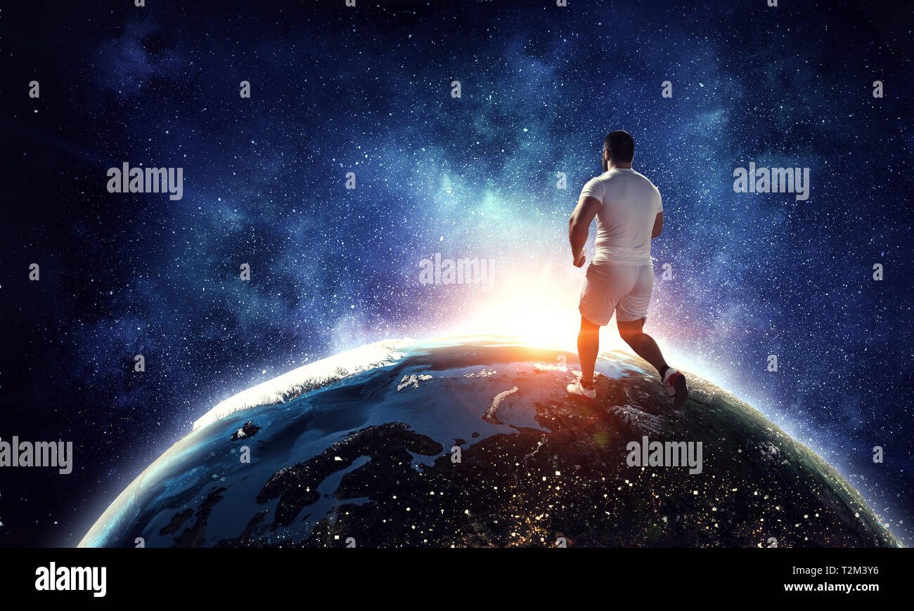 Young sportsman running on Earth planet. Elements of this image ...