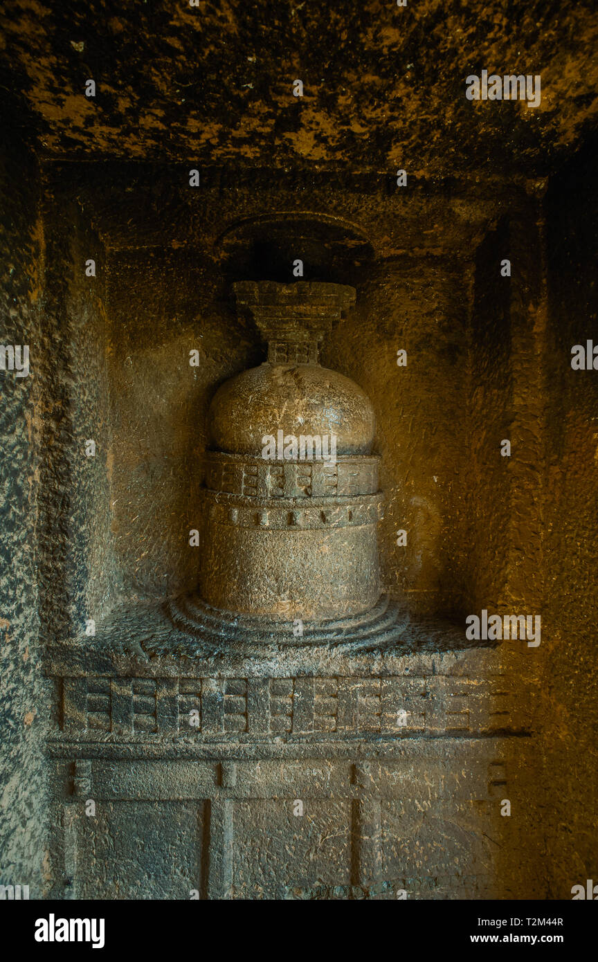 12-06-2009-stupa at Gandharpale Caves, also called Mahad caves has 30 ...