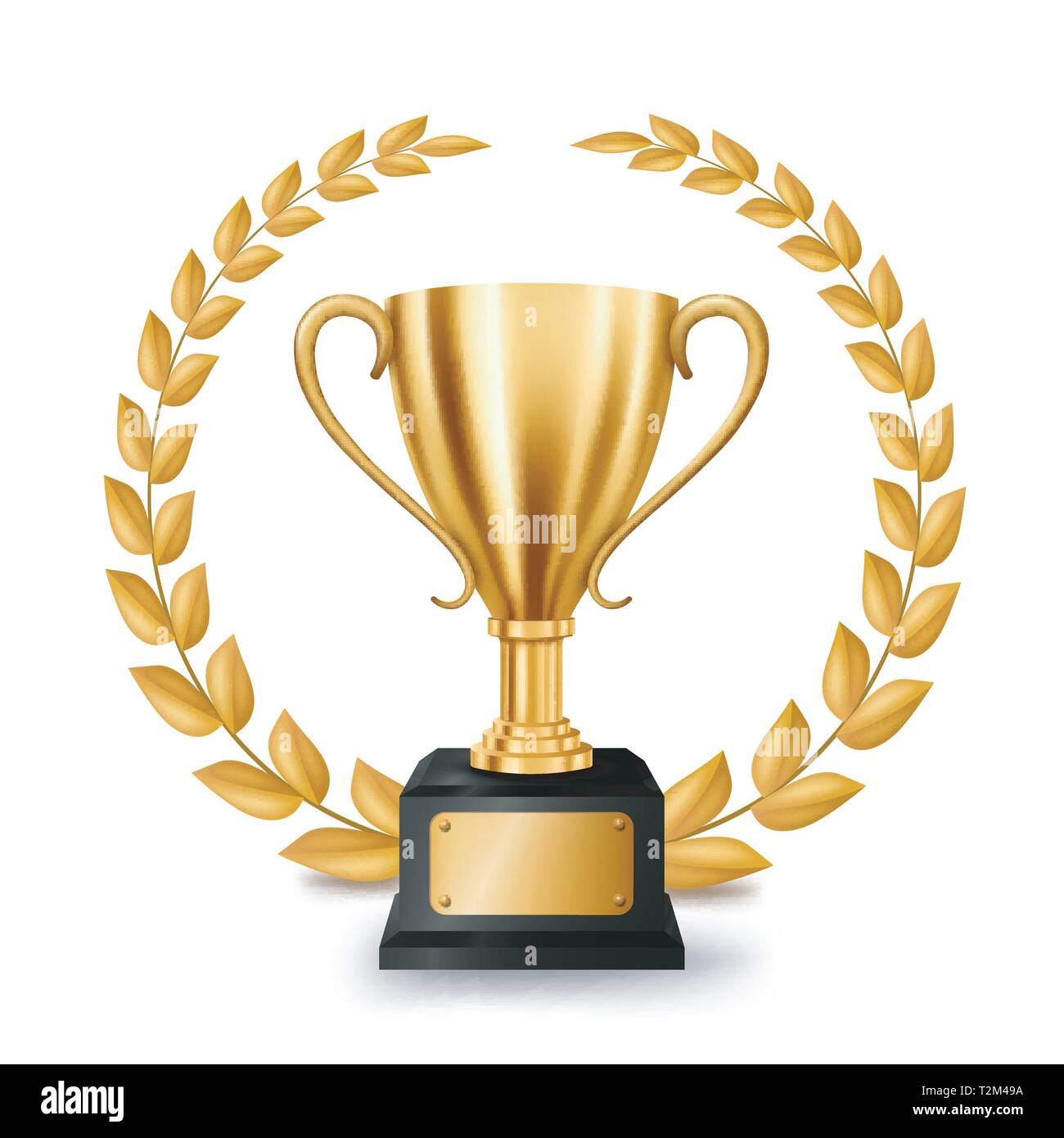 Realistic Golden Trophy with Gold Laurel Wreath, Vector Illustration ...