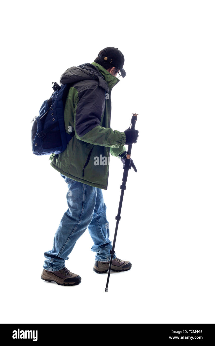 Mountain climber or hiker isolated on a white background for composites ...