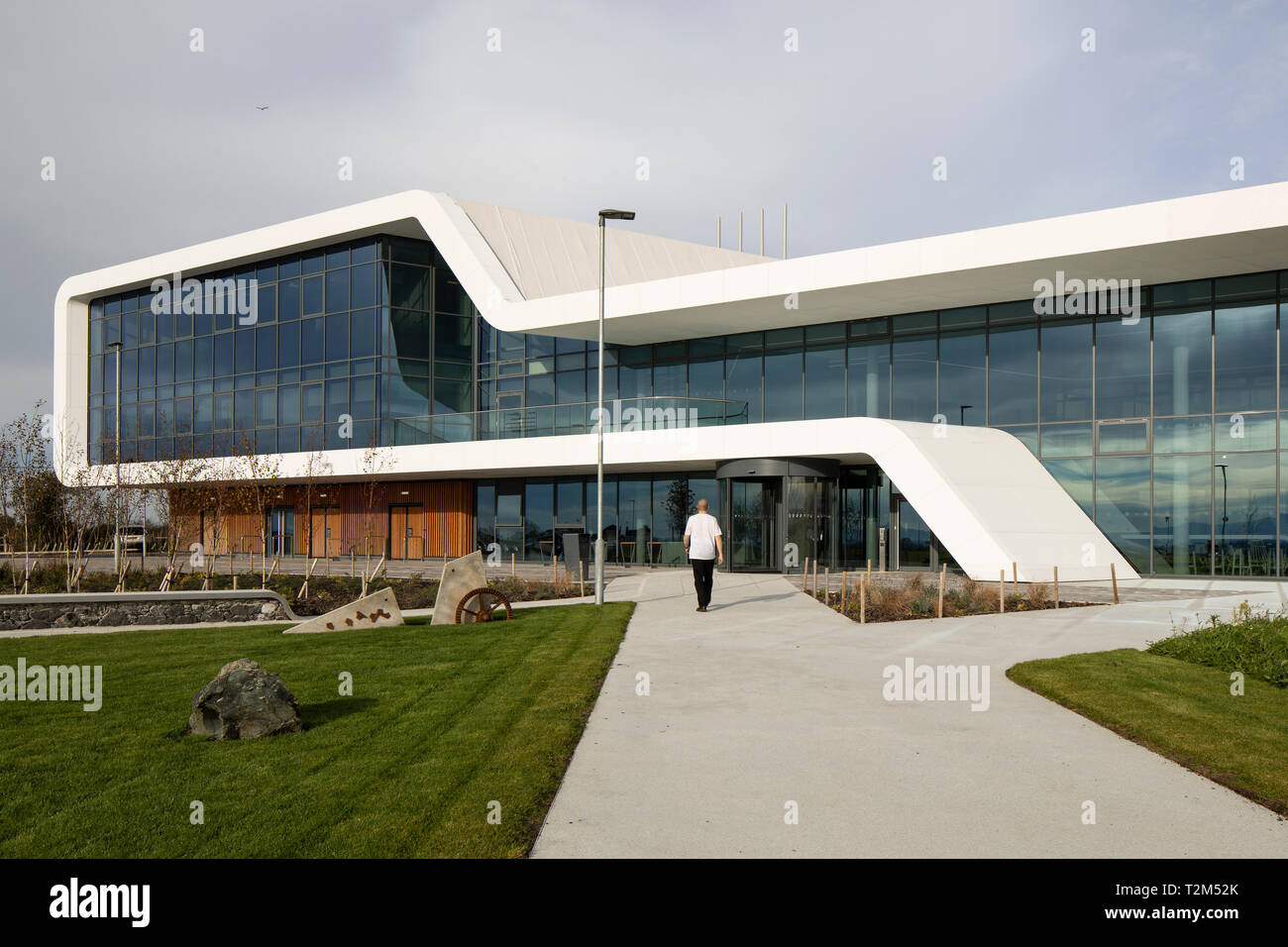 View of front facade and entrance. Menai Science Parc, Bangor, United ...