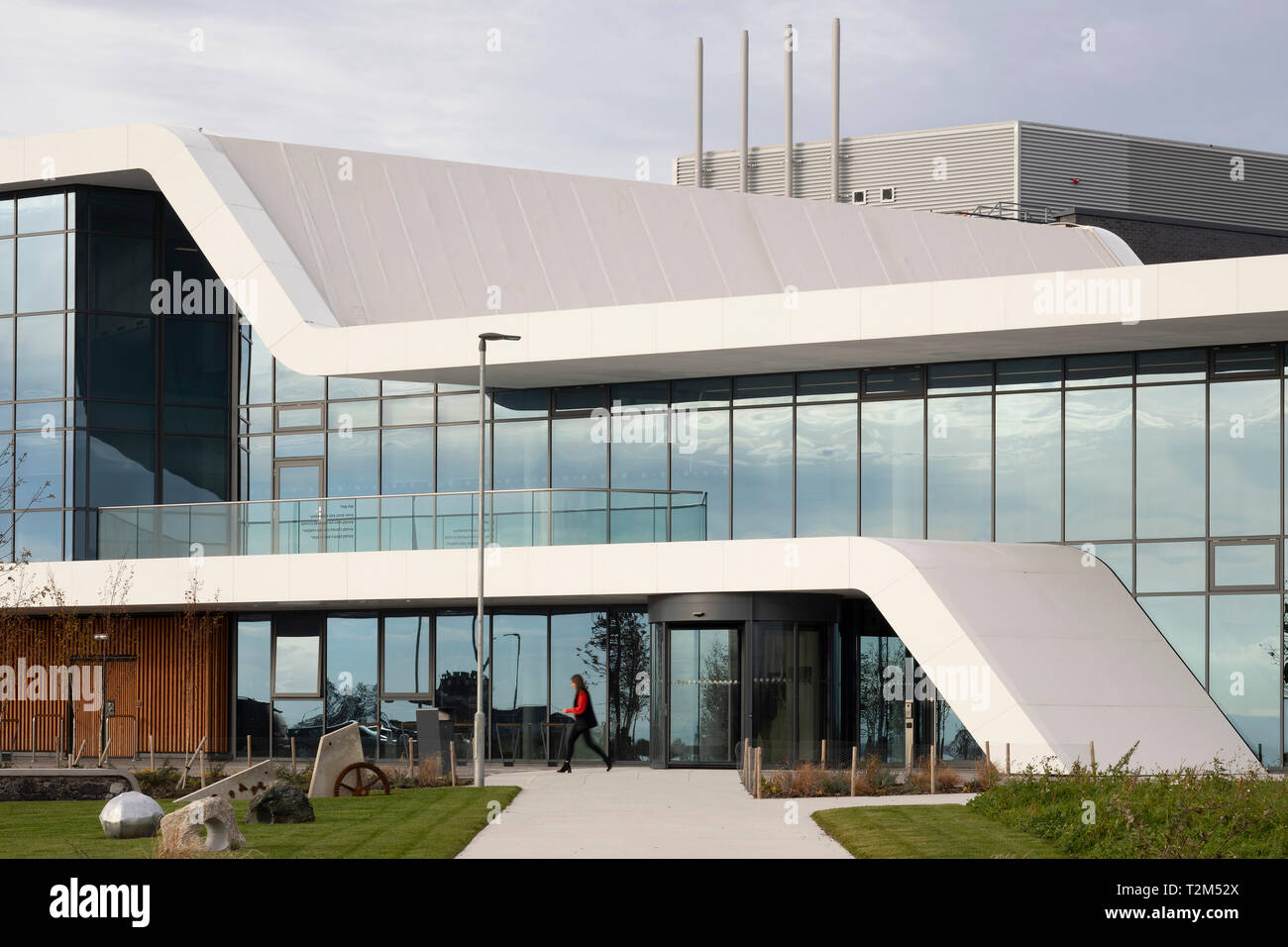 Detail vew of front entrance. Menai Science Parc, Bangor, United ...