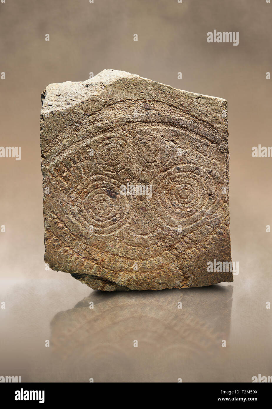 Prehistoric petroglyphs, rock carvings, of geometric designs carved by ...