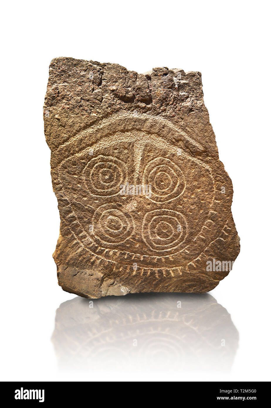 Prehistoric petroglyphs, rock carvings, of geometric designs carved by ...