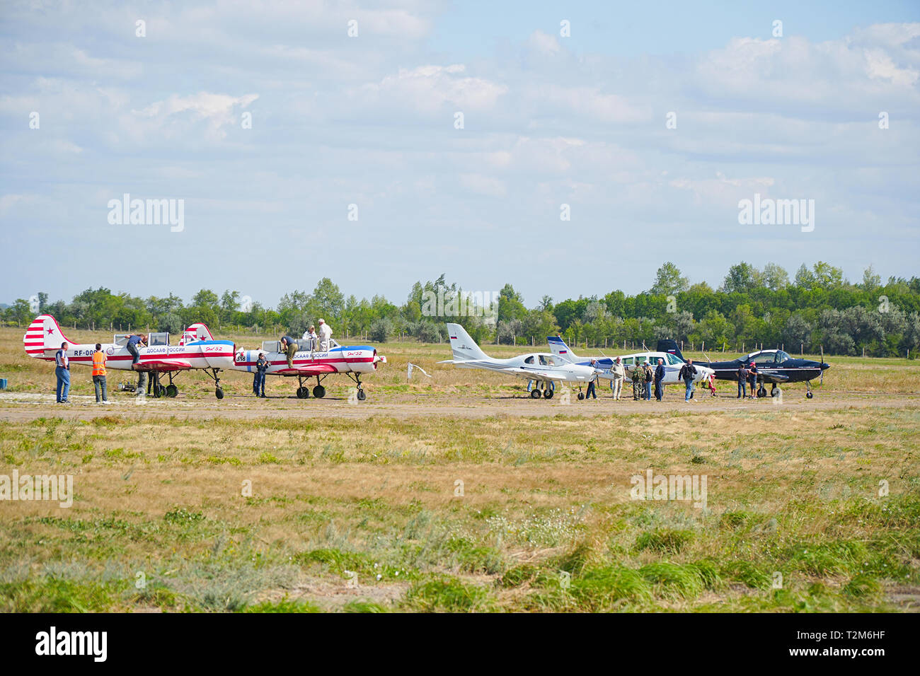 Samara, Russia - August 18, 2018: Light sport aircraft on the airfield ...