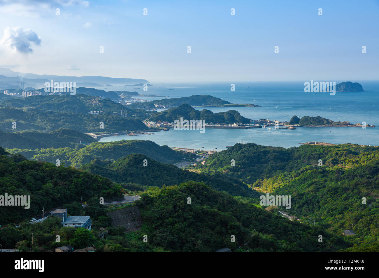 Sunset view of the ocean coastline of Taiwan seen from Jiufen village ...