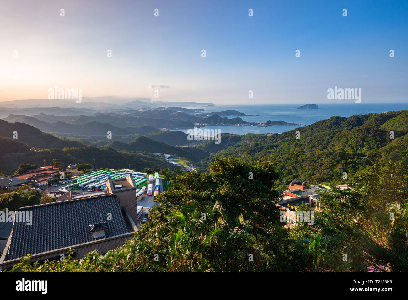 Beautiful sunset over the ocean coastline of Taiwan seen from Jiufen ...