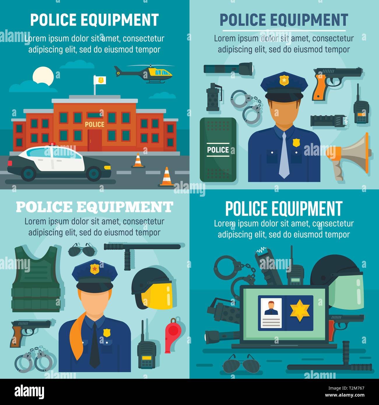 Police equipment banner set. Flat illustration of police equipment ...