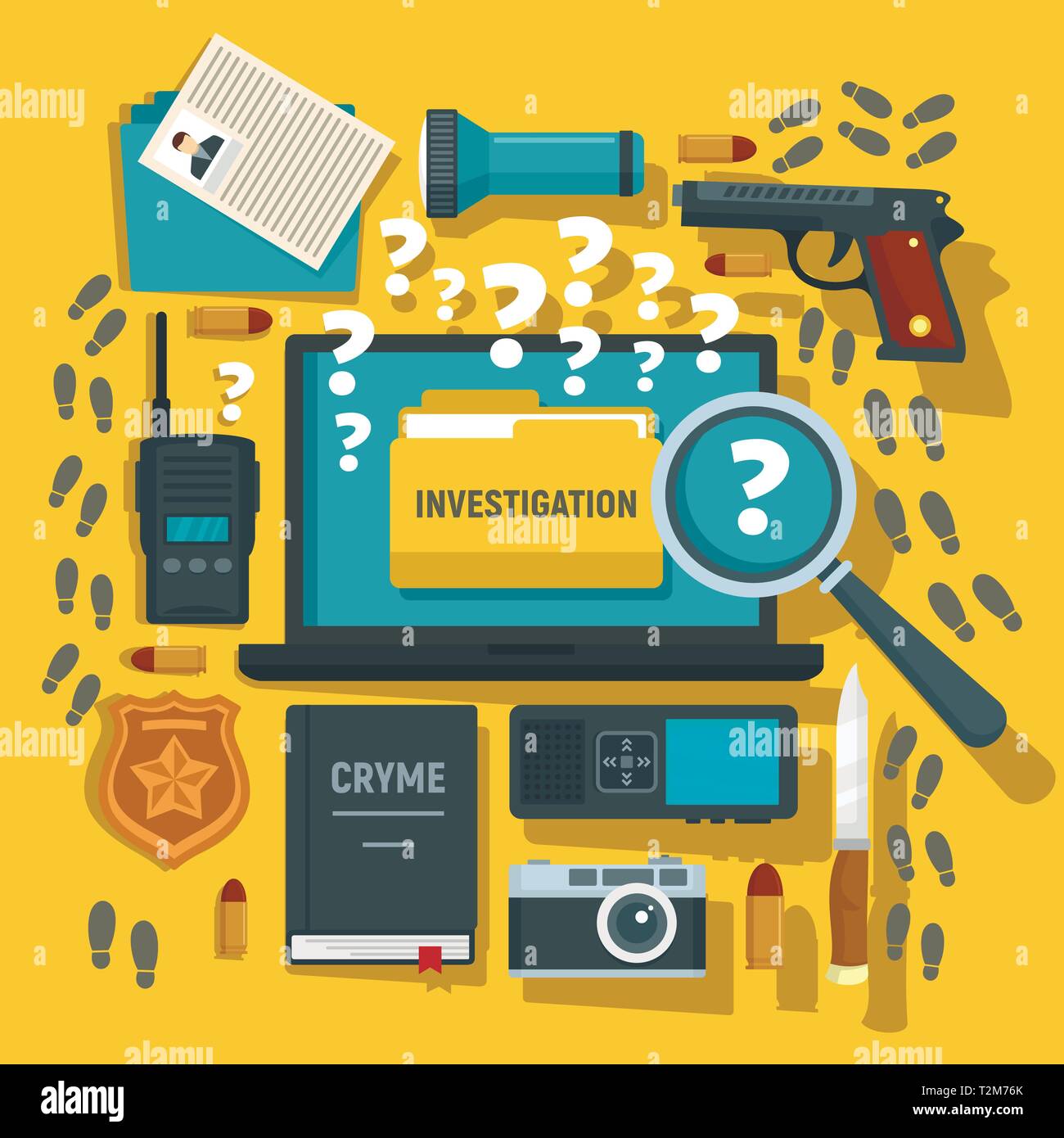 Crime investigation concept background. Flat illustration of crime ...