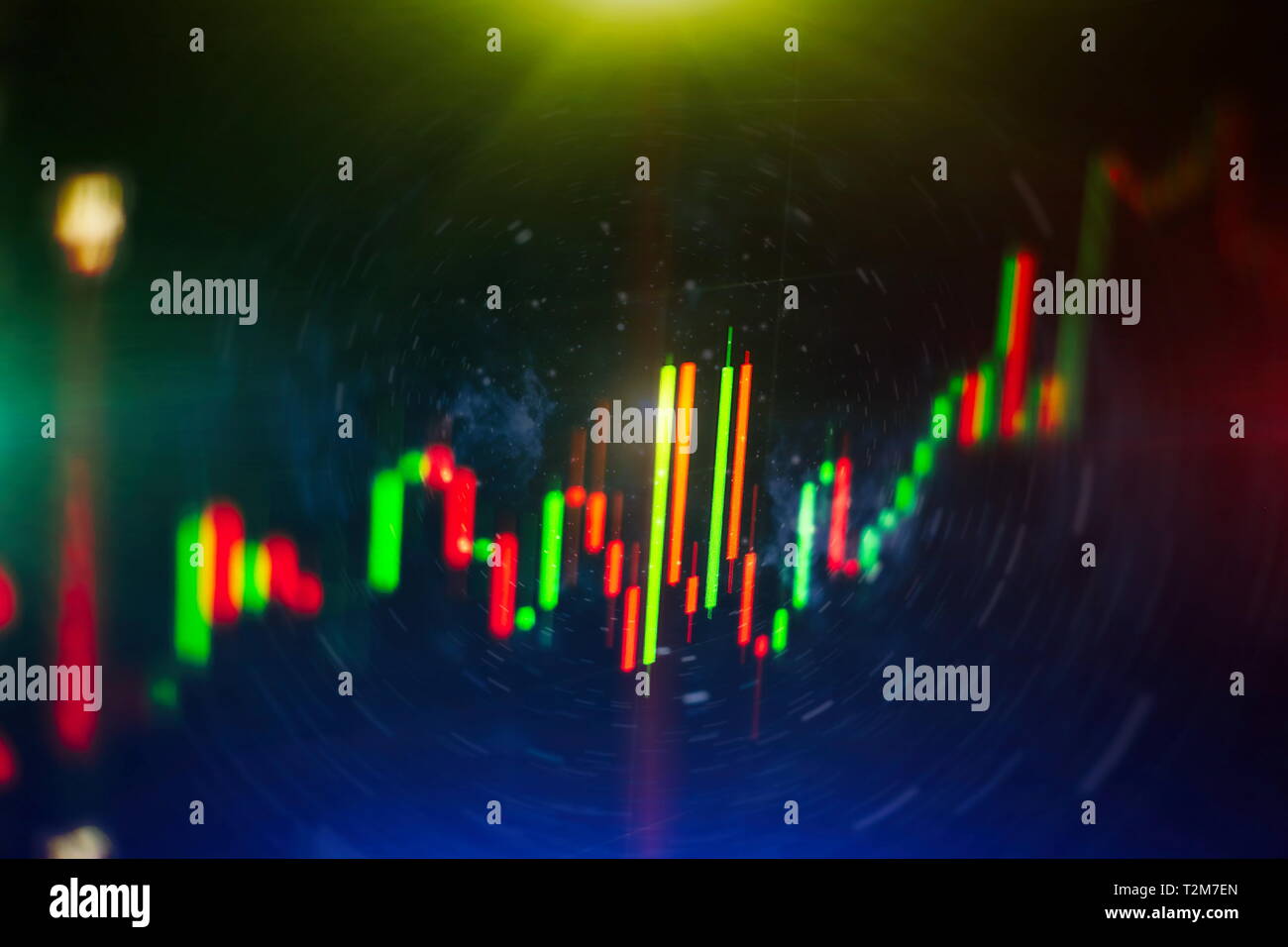 financial trading graphs on monitor. Background with currency bars and ...