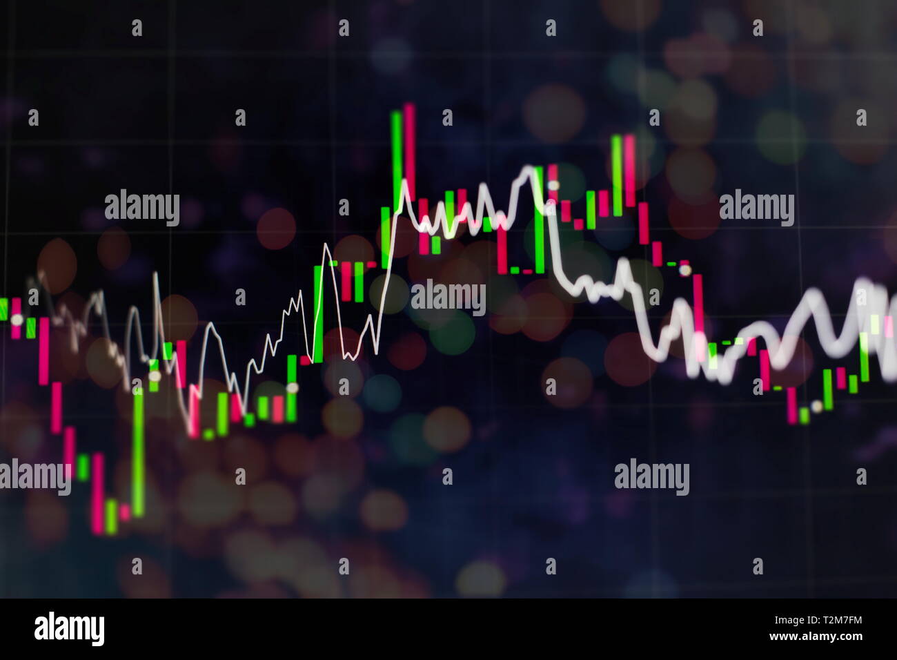 financial trading graphs on monitor. Background with currency bars and ...