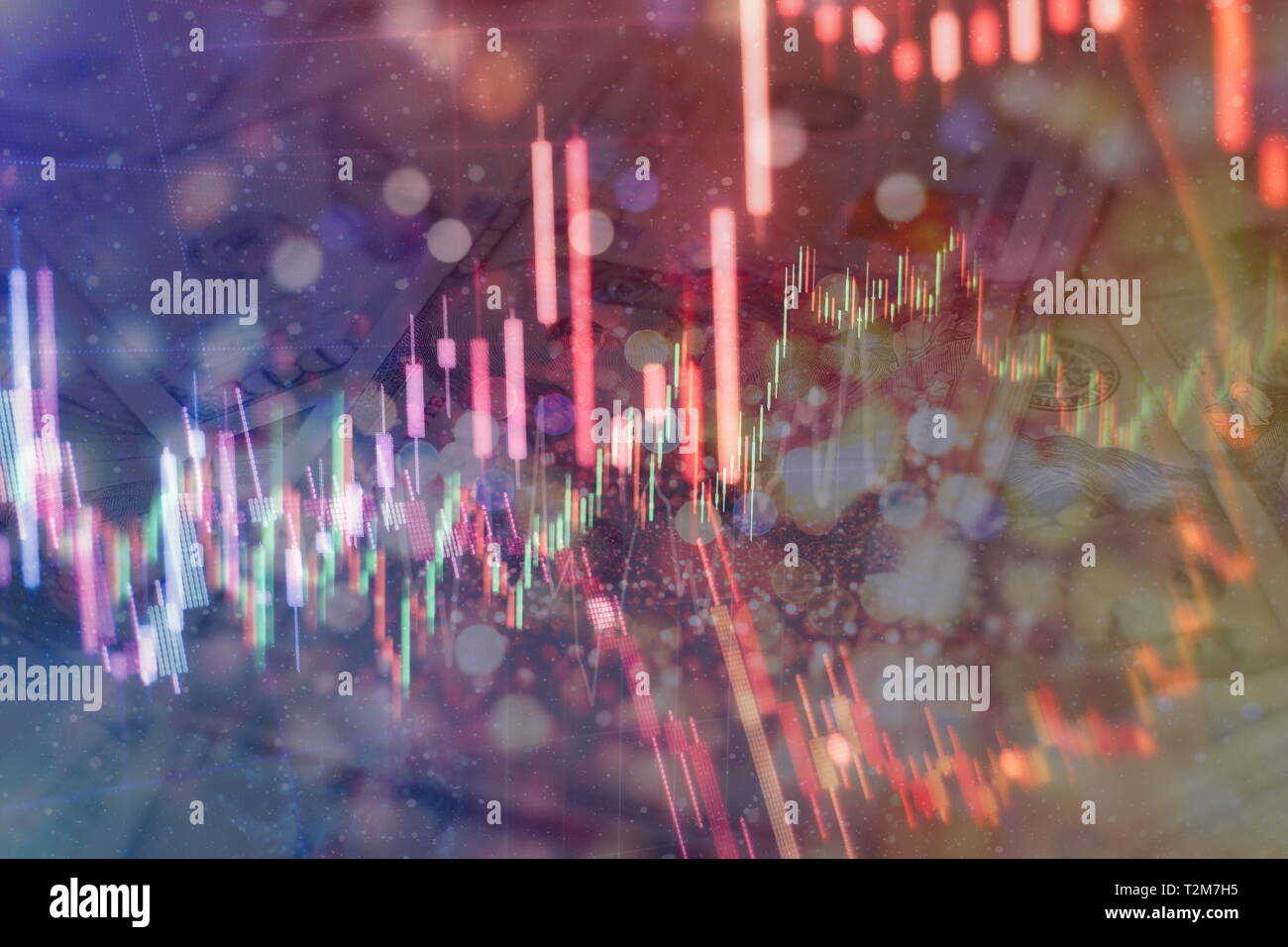 financial trading graphs on monitor. Background with currency bars and ...
