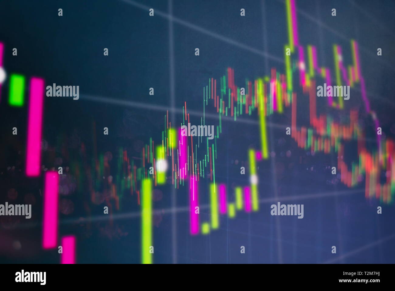 financial trading graphs on monitor. Background with currency bars and ...