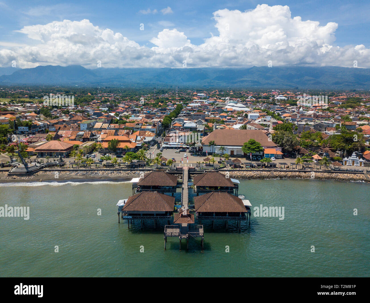 Aerial view of Singaraja and its pier in Bali, Indonesia Stock Photo ...