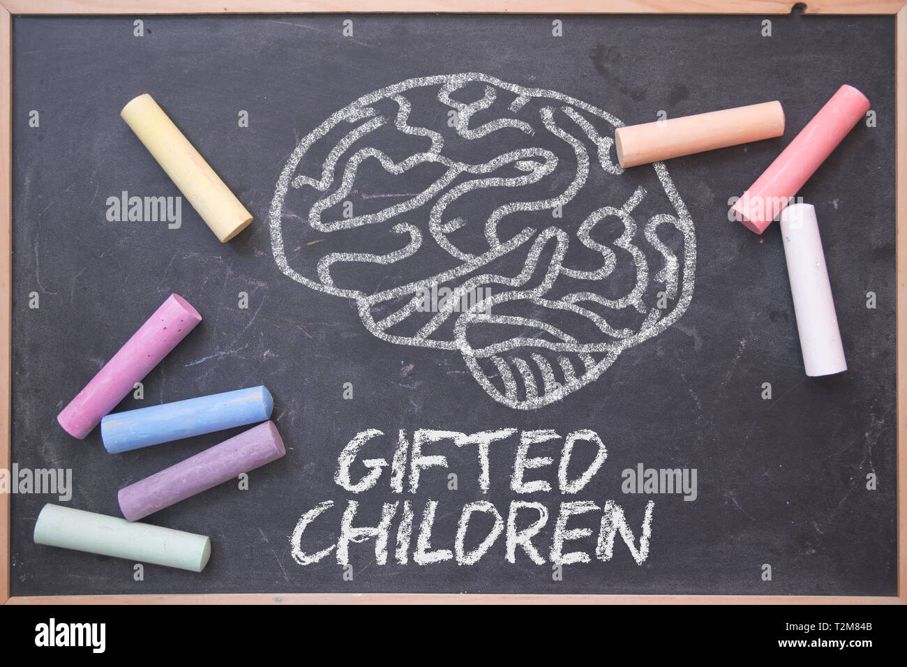 Gifted Children and education concept written on a blackboard in a ...