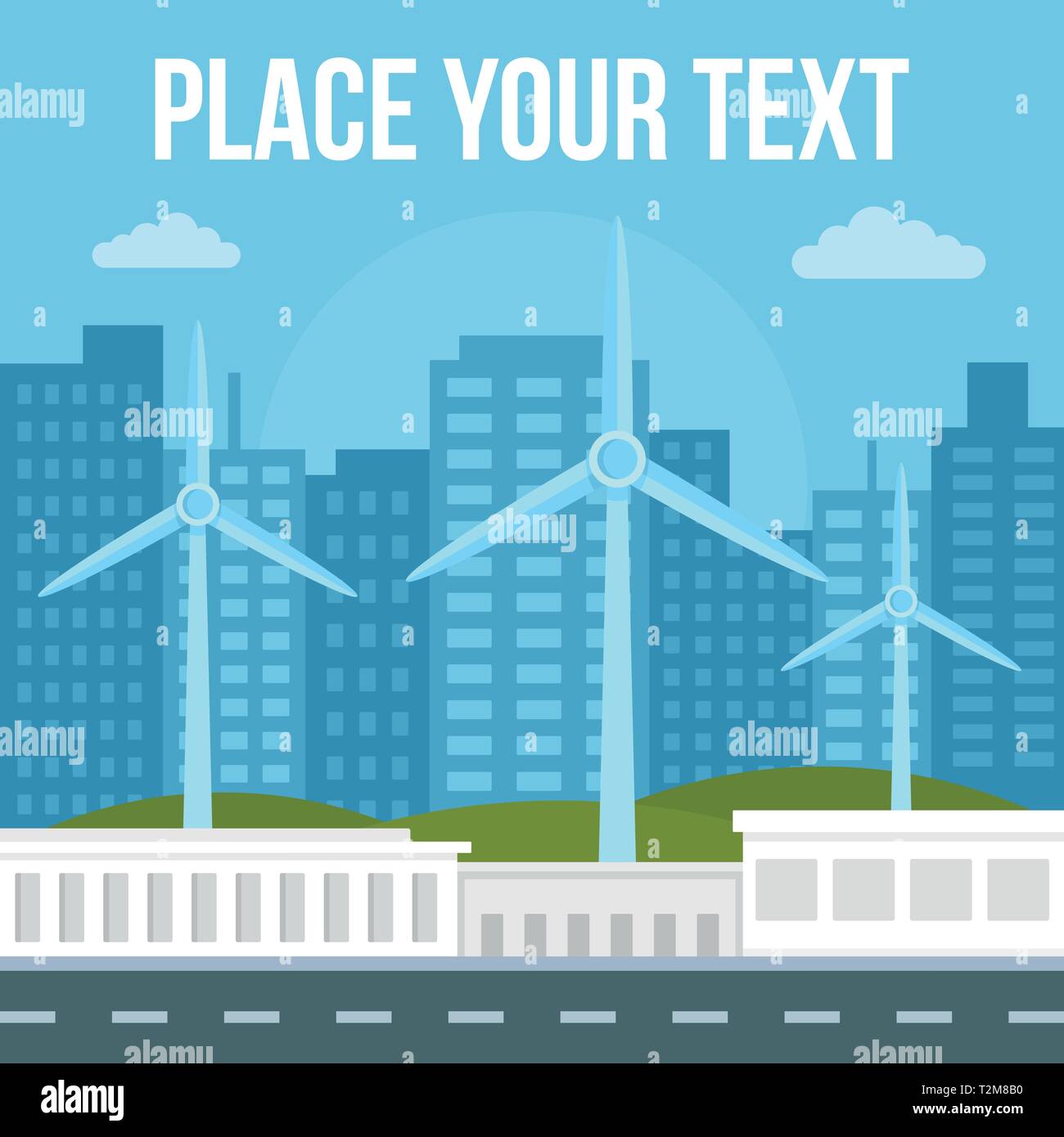 City wind turbine concept banner. Flat illustration of city wind ...
