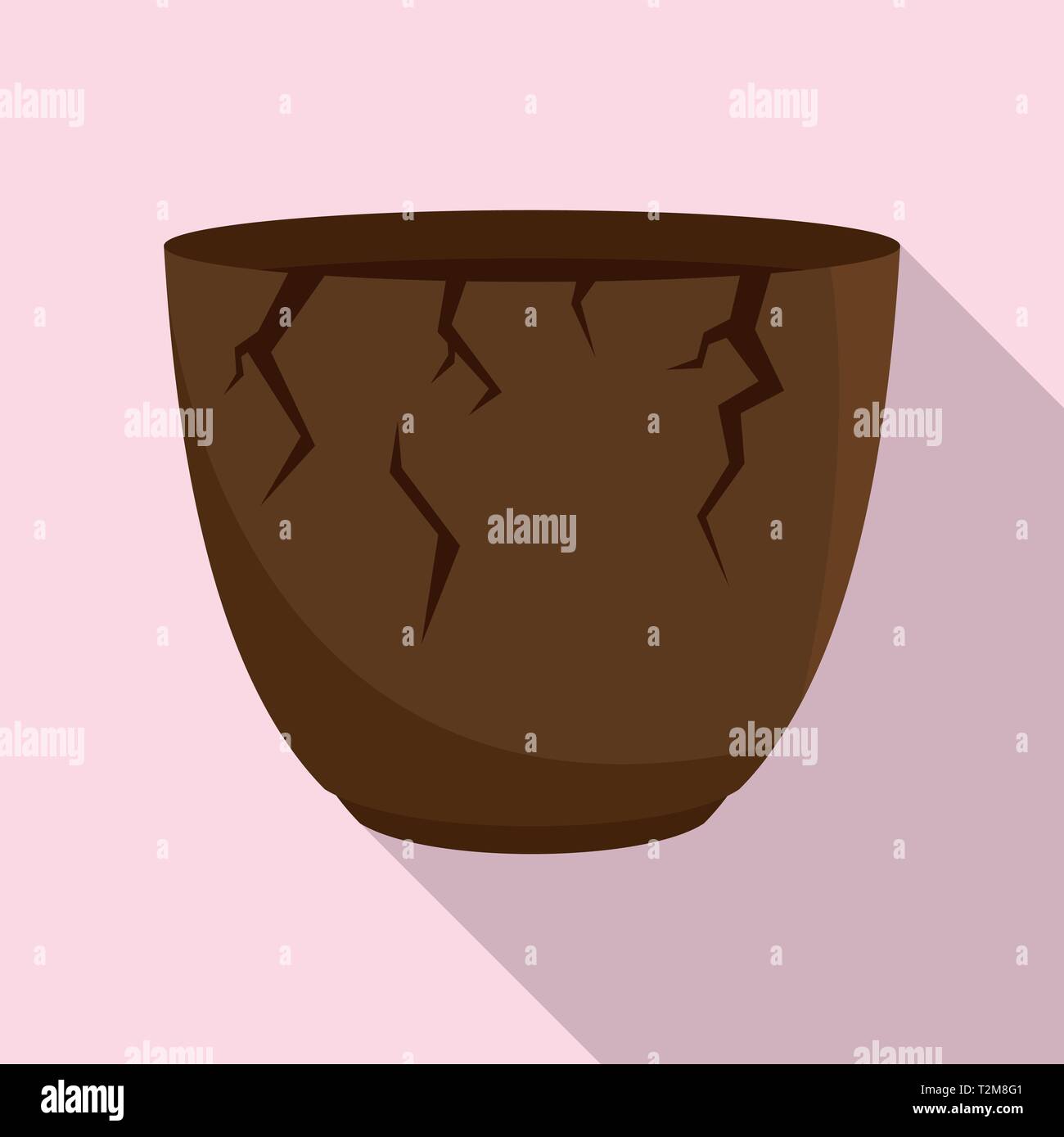 Stone age cracked pot icon. Flat illustration of stone age cracked pot ...